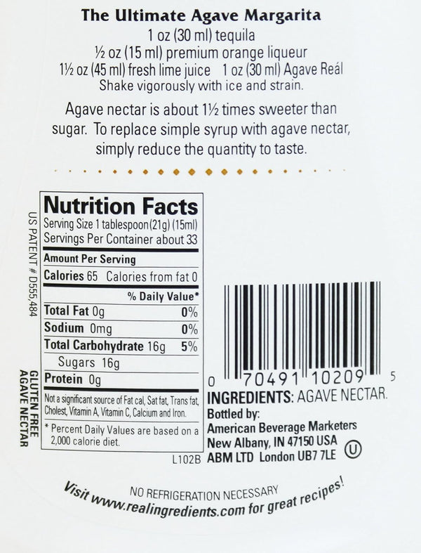 Agave Reàl, Blue Agave Nectar, 16.9 FL OZ Squeezable Bottle (Pack of 1 ...